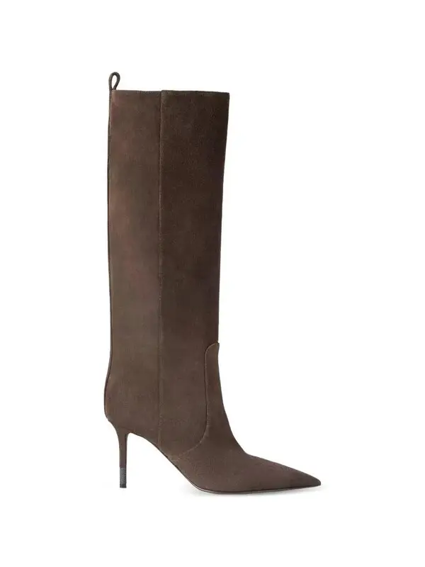 Brunello Cucinelli Suede Boots With Monili - Brown