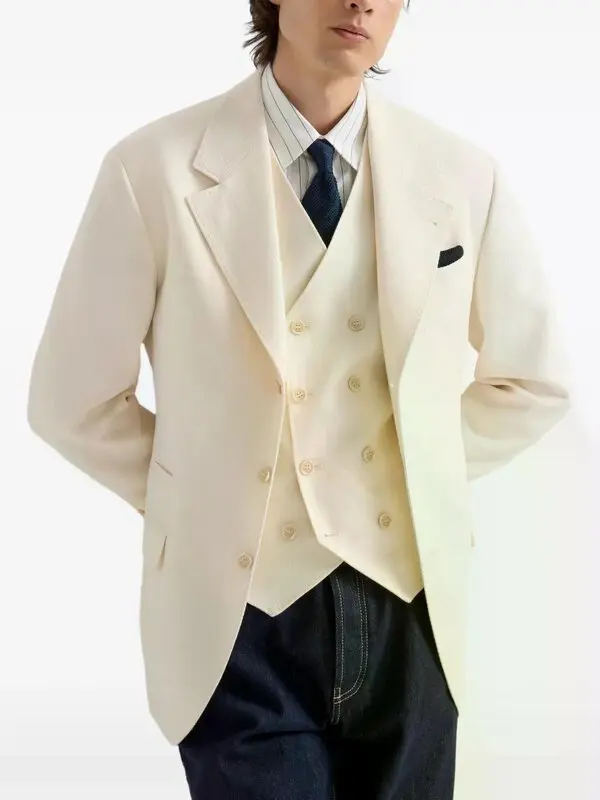 Brunello Cucinelli Virgin Wool And Cotton Chevron Tailor Blazer
