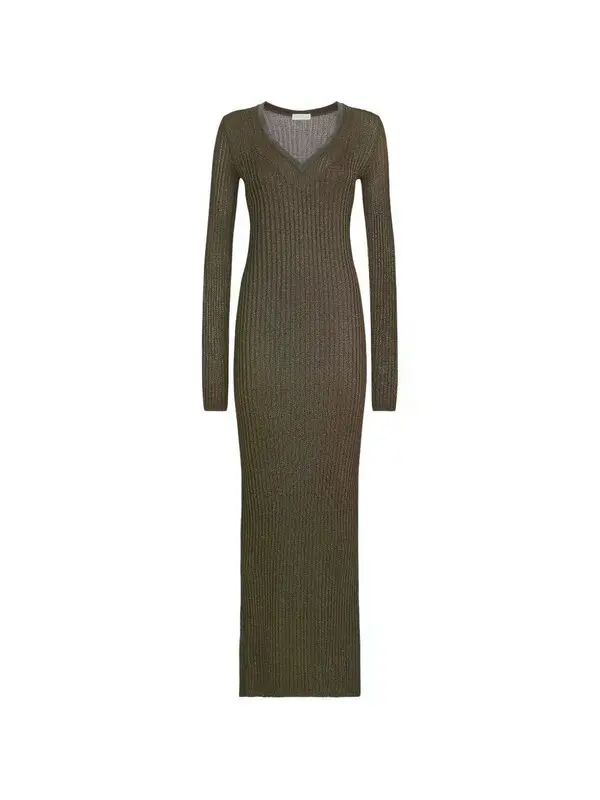 Brunello Cucinelli Sparkling Rib-knit Dress With Precious Collar