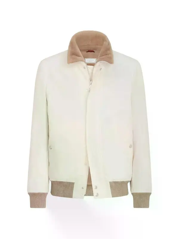 Brunello Cucinelli Bonded Nylon Aviator Jacket With Shearling Lining