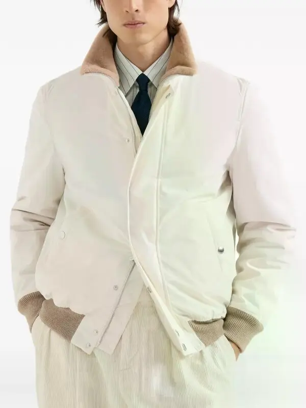 Brunello Cucinelli Bonded Nylon Aviator Jacket With Shearling Lining