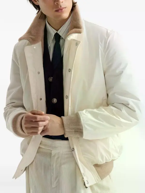 Brunello Cucinelli Bonded Nylon Aviator Jacket With Shearling Lining