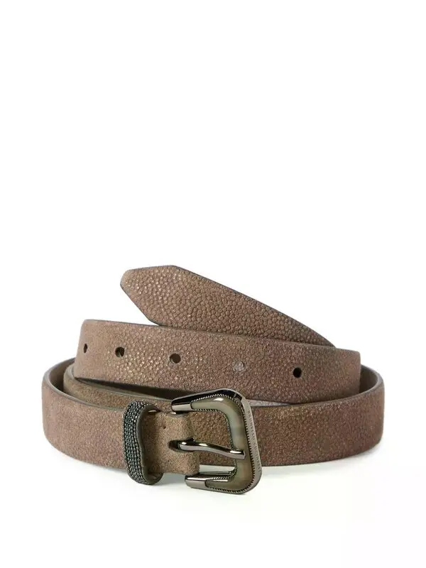 Brunello Cucinelli Sparkling Textured Leather Belt With Monili - Brown
