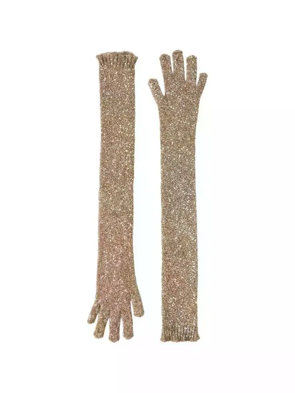 Brunello Cucinelli Sequin-embellished Knit Gloves - Neutrals