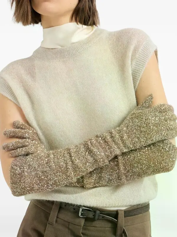 Brunello Cucinelli Sequin-embellished Knit Gloves