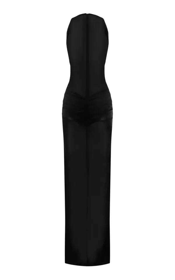 Alex Perry Ruched Halter Powermesh Column Gown