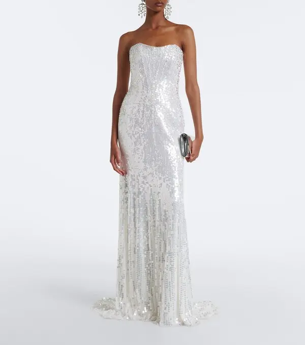 Jenny Packham Floating Heart Sequined Strapless Gown