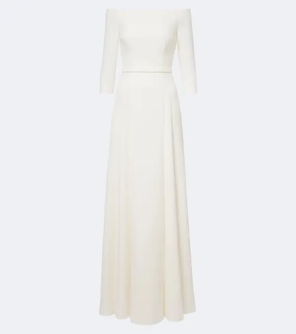Safiyaa Bridal Amadora Off-shoulder Crêpe Gown - White