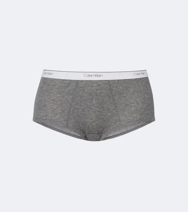 Calvin Klein Thaïs Ribbed-knit Cotton-blend Briefs - Grey