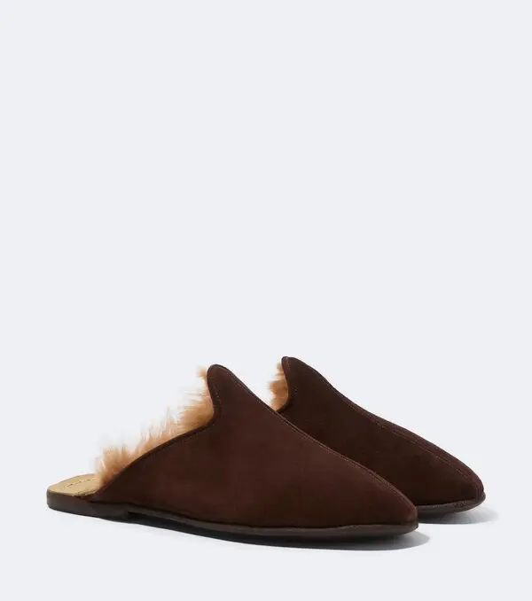Sabah Shearling-lined Suede Mules - Brown