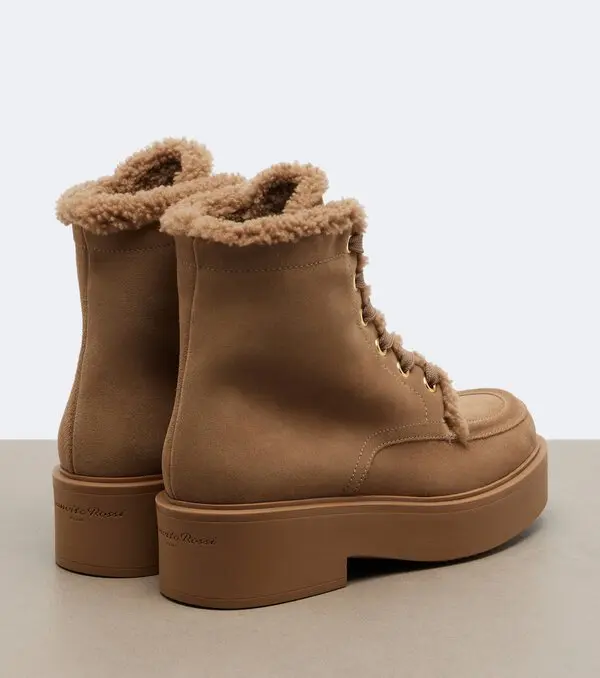 GIANVITO ROSSI Kiso Shearling-trimmed Lace-up Boots