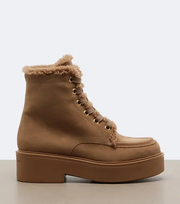 GIANVITO ROSSI Kiso Shearling-trimmed Lace-up Boots