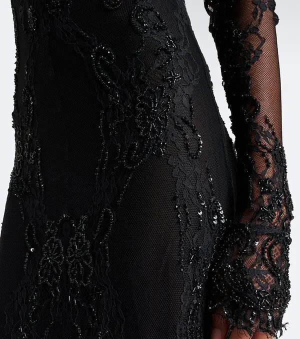 Blumarine Embellished Off-shoulder Lace Gown