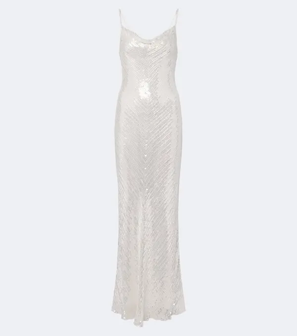 Jenny Packham Shangrila La Sequined Silk Gown - Silver