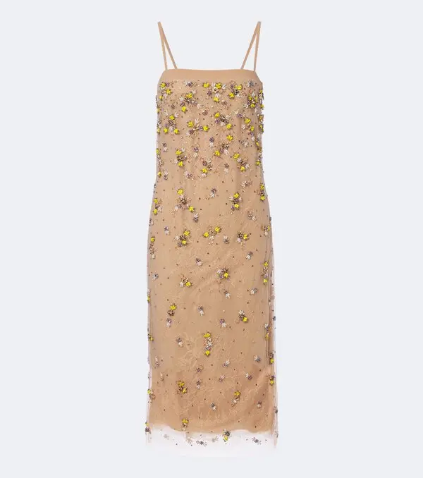 Costarellos Embellished Lace-trimmed Cocktail Dress - Beige