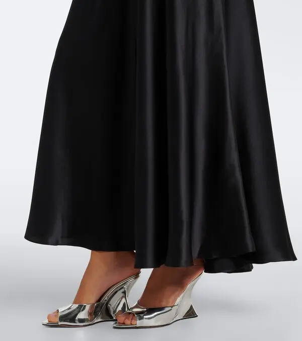 RODARTE Lace-trimmed Ruched Silk Satin Gown
