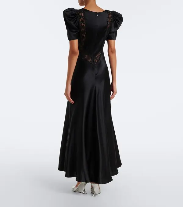 RODARTE Lace-trimmed Ruched Silk Satin Gown