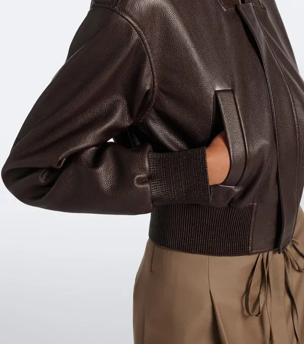 Ralph Lauren Noland Cropped Leather Bomber Jacket