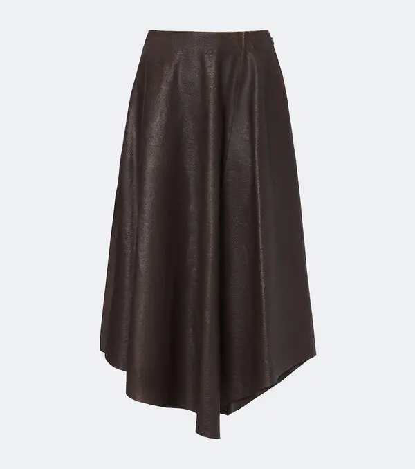 Ralph Lauren Cecilie Asymmetric Leather Midi Skirt - Brown