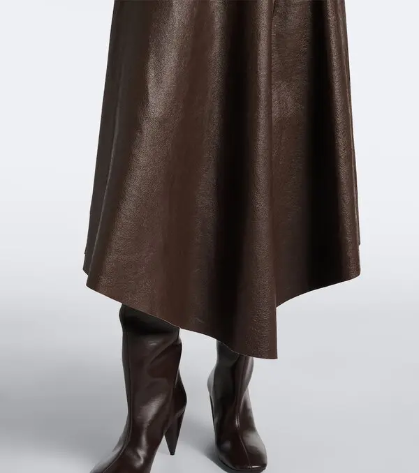Ralph Lauren Cecilie Asymmetric Leather Midi Skirt