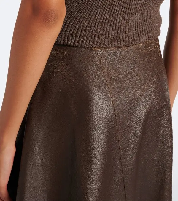 Ralph Lauren Cecilie Asymmetric Leather Midi Skirt