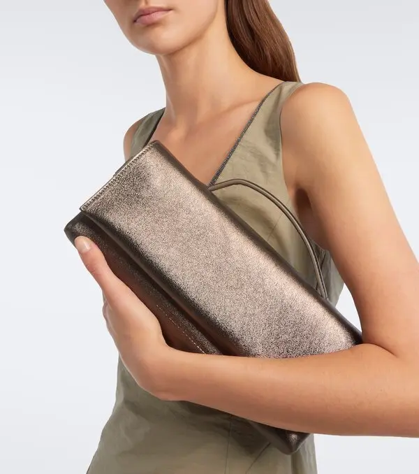 Brunello Cucinelli Essence Metallic Leather Top-handle Bag