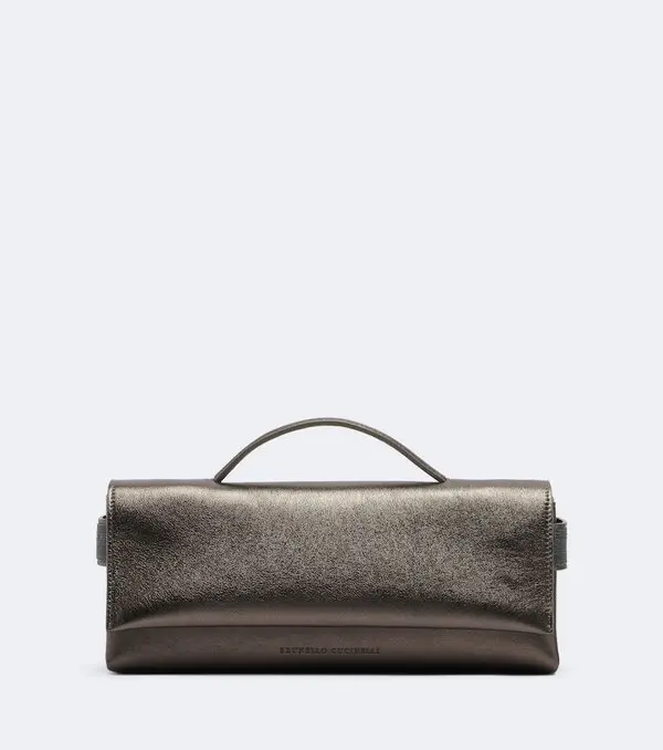Brunello Cucinelli Essence Metallic Leather Top-handle Bag - Silver