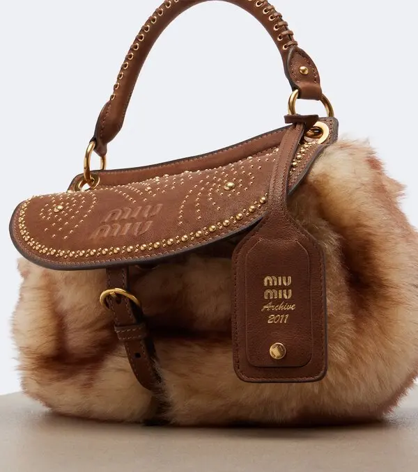 Miu Miu Rendez-vous Studded Shearling Tote Bag