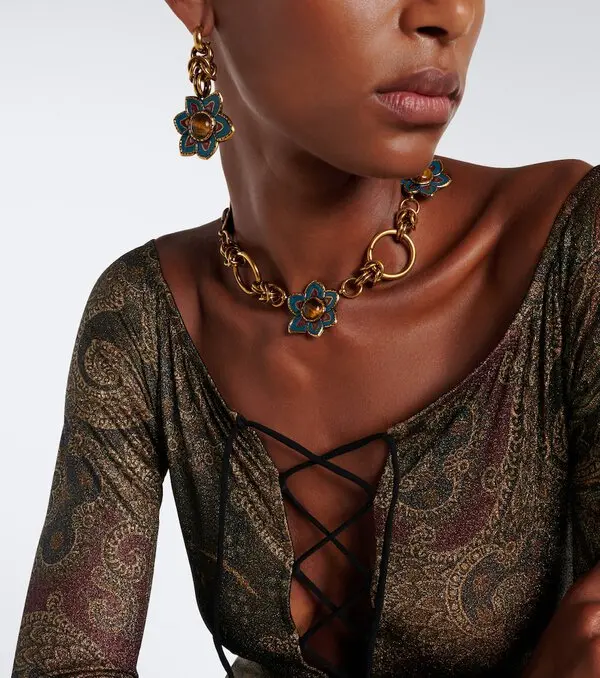 Etro Embellished Floral Chain Necklace