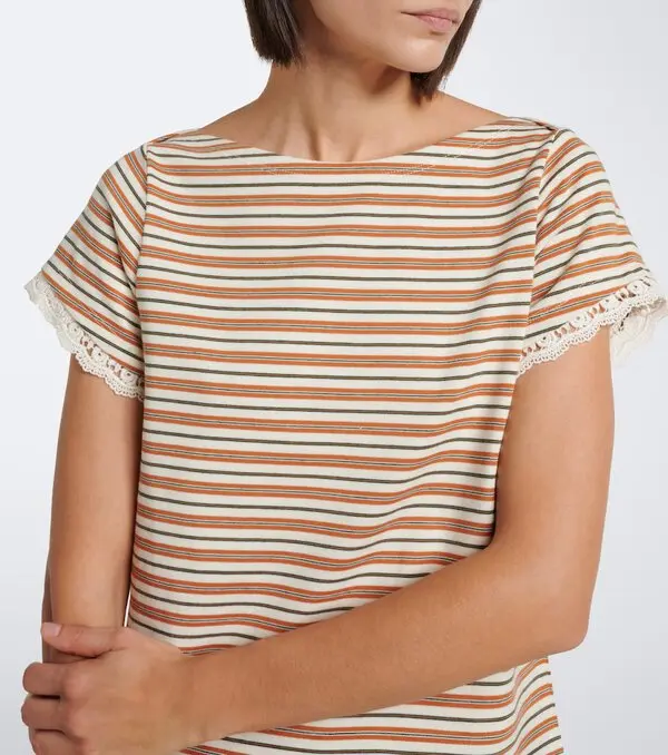 Posse Maeve Lace-trimmed Striped Cotton T-shirt