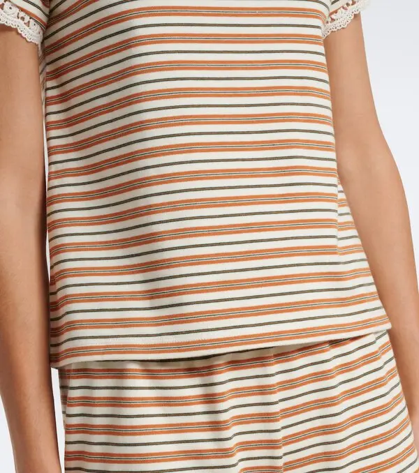Posse Maeve Lace-trimmed Striped Cotton T-shirt