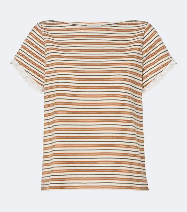 Posse Maeve Lace-trimmed Striped Cotton T-shirt - Multicoloured
