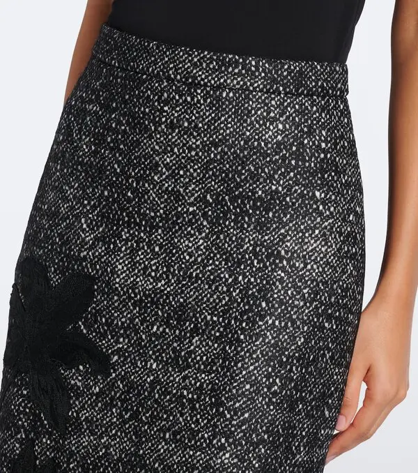 Erdem Embroidered Wool-blend Midi Skirt