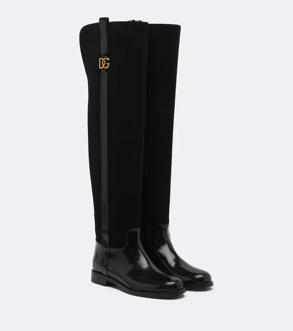 Dolce & Gabbana Dg Leather And Suede Over-the-knee Boots - Black