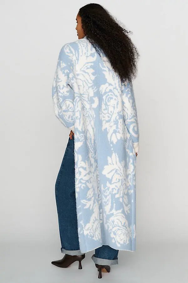 Anthropologie Wool Blend Jacquard Duster Cardigan - Pale Blue Pattern