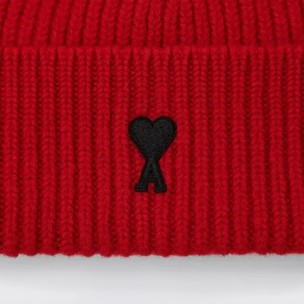 AMI Paris De Coeur Beanie In Ruby Wool Blend
