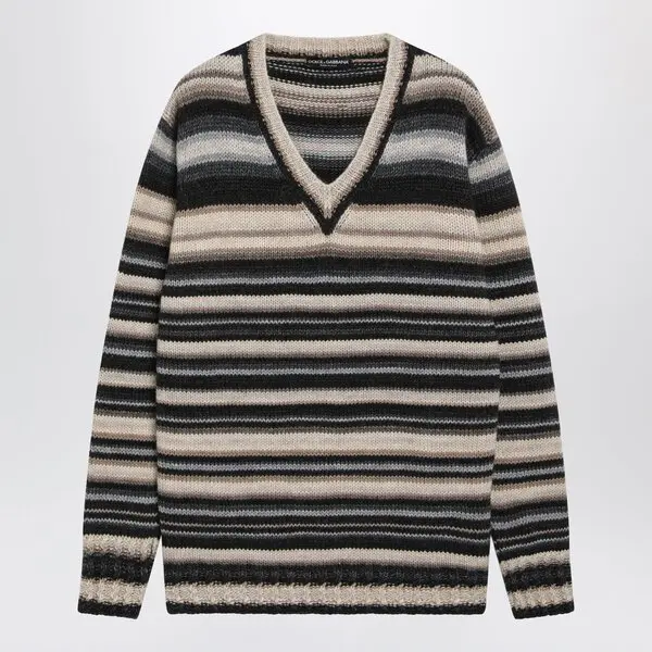 Dolce & Gabbana Beige Striped Sweater In Wool Blend