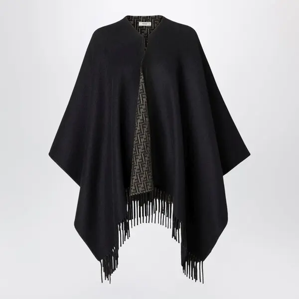 Fendi Tobacco Ff Poncho In Wool And Cashmere - Brown