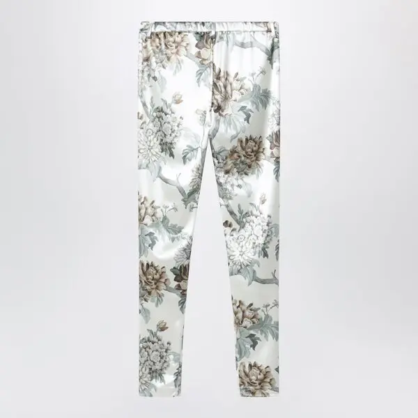 Acne Studios Beige Floral Print Fitted Trousers In Glossy Stretch Jersey