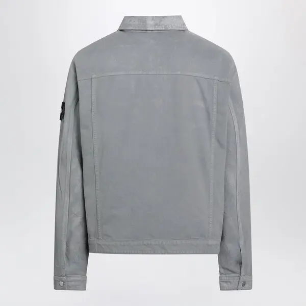Stone Island Grey Zip-up Shirt Jacket In Cotton
