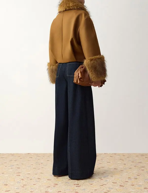 Zimmermann Clash Faux Fur Collar Jacket - Camel