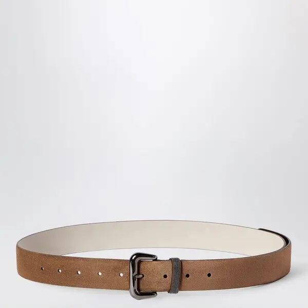 Brunello Cucinelli Caramel Suede Belt With Jewel Detail - Brown