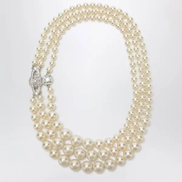 VIVIENNE WESTWOOD Graziella Three-strand Pearl Necklace With Orb Logo - Silver