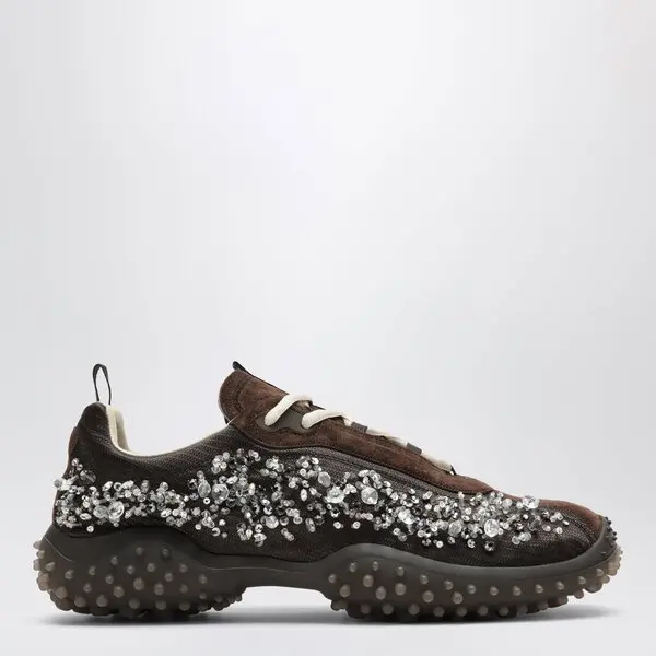 Miu Miu Bubble Sneakers In Technical Fabric And Suede With Embroidery - Brown