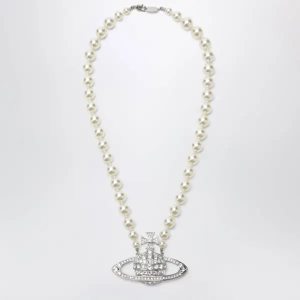 VIVIENNE WESTWOOD Cream Pearl Necklace With Orb Logo - Silver