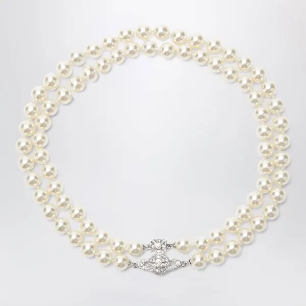 VIVIENNE WESTWOOD Two-strand Pearl Necklace With Orb Logo - Silver