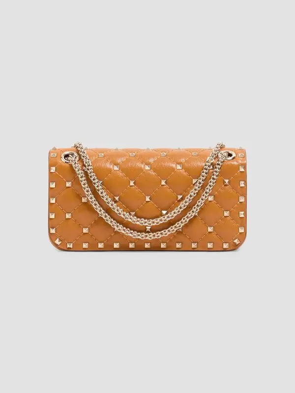 Valentino Garavani Rockstud Spike Small Shoulder Bag In Kidskin - Brown