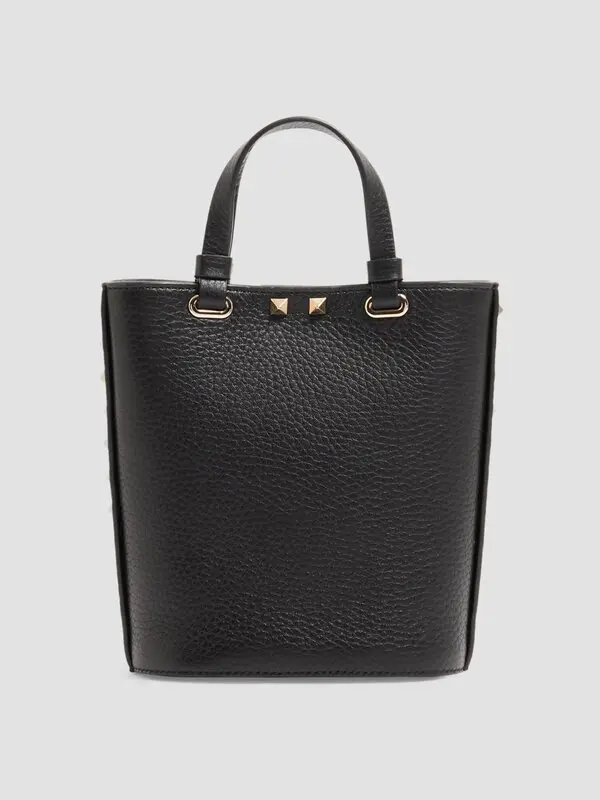 Valentino Garavani Rockstud Minitote Bag In Grainy Calfskin - Black