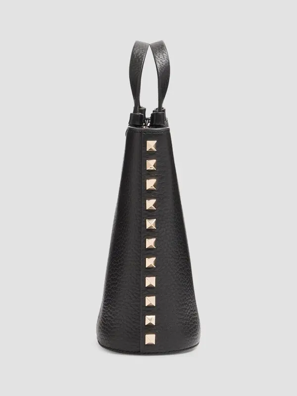 Valentino Garavani Rockstud Minitote Bag In Grainy Calfskin - Black