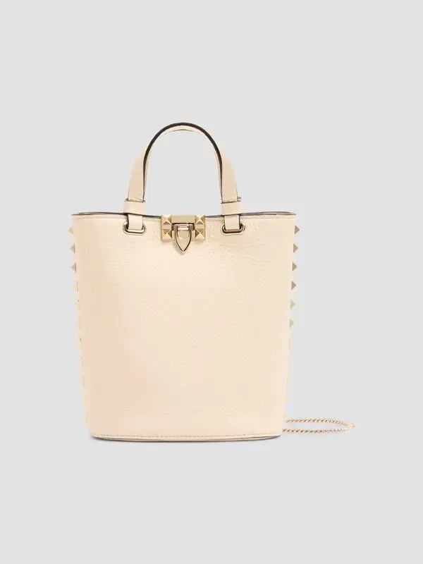 Valentino Garavani Rockstud Minitote Bag In Grainy Calfskin - Ivory